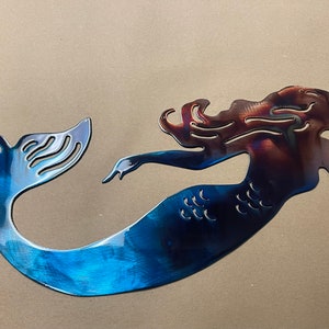 Swimming Mermaid - Metal Wall Art Copper/bronzed Plated With a Marbled ...