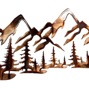 Copper Plated Metal Art Scene - Trees and Mountains - Etsy