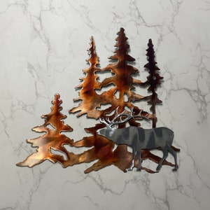Elk in the Forest Trees in Copper & Silver Metal Wall Art Decor - Etsy