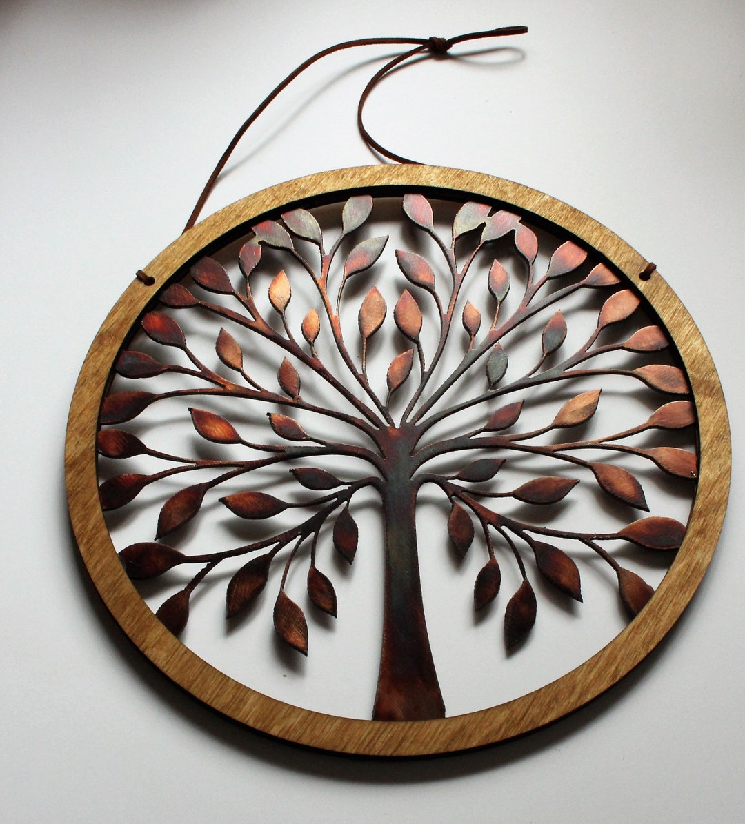Rustic Wood and Tree of Life Wall Hanging Circle 10 3/4"copper Bronzed ...