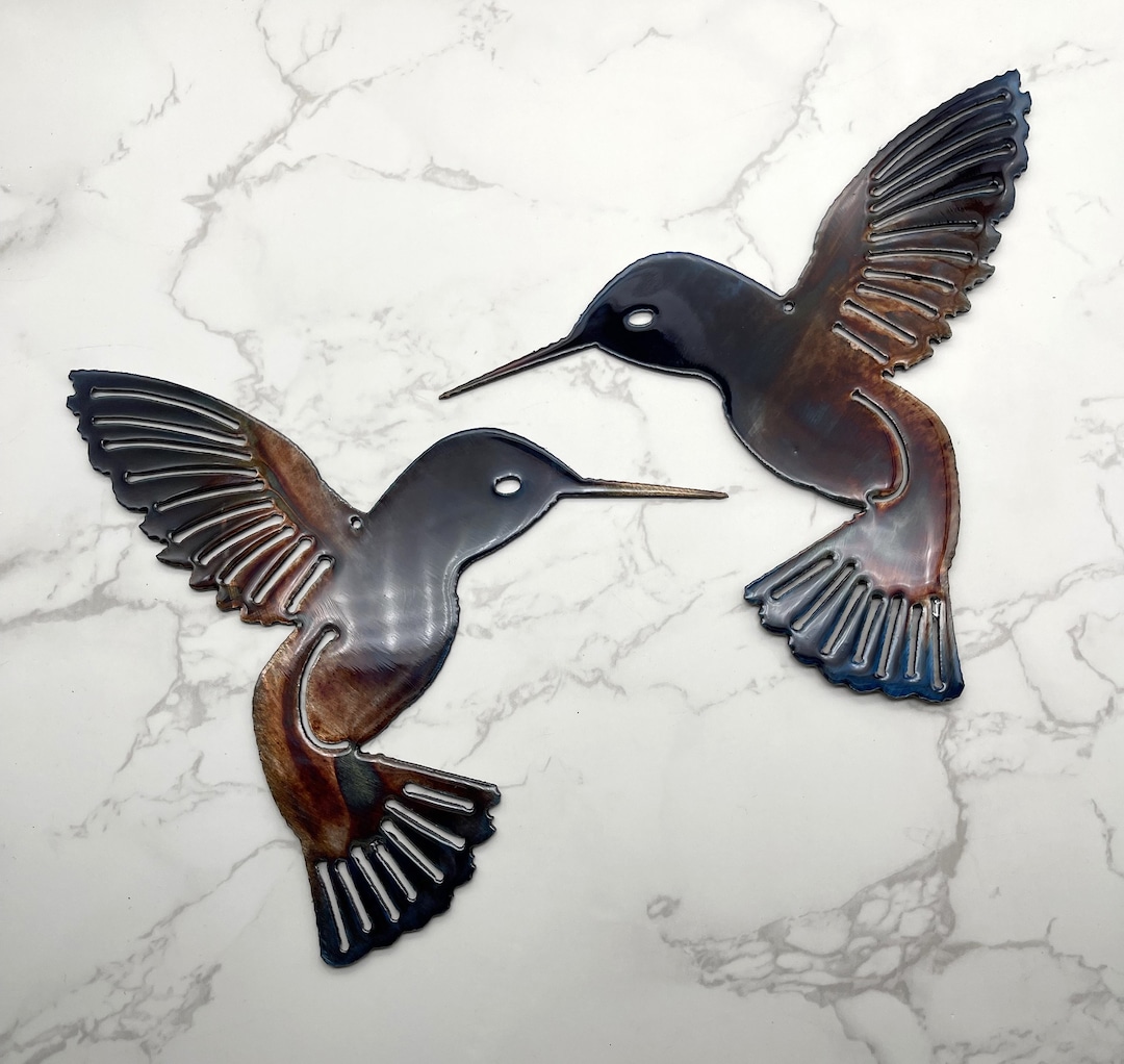 Hummingbird Blue Tinged Copper Pair Metal Wall Art Décor 6" X 6" Each ...