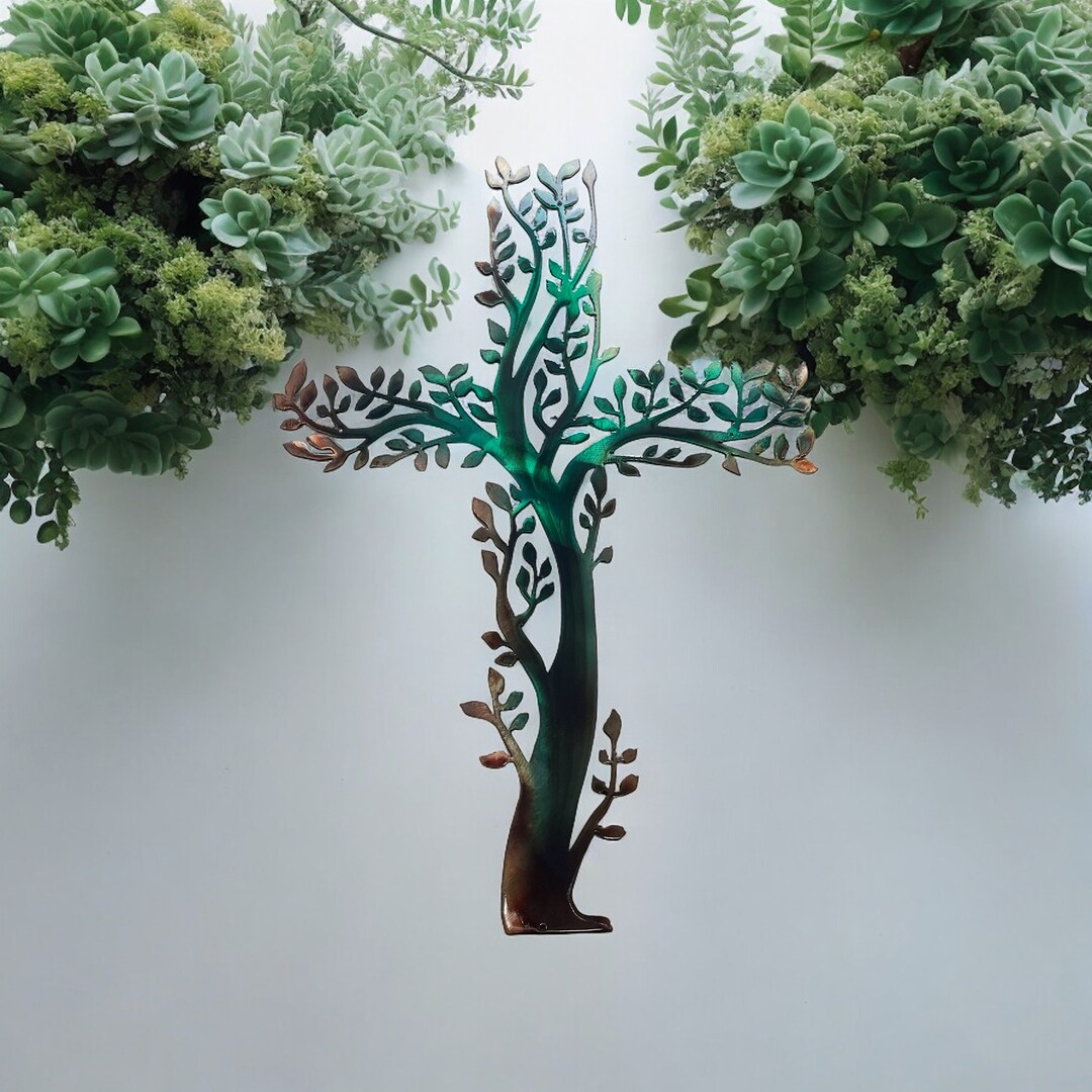 Living Cross Metal Wall Art Accent 20" T X 14" W Copper and Green ...
