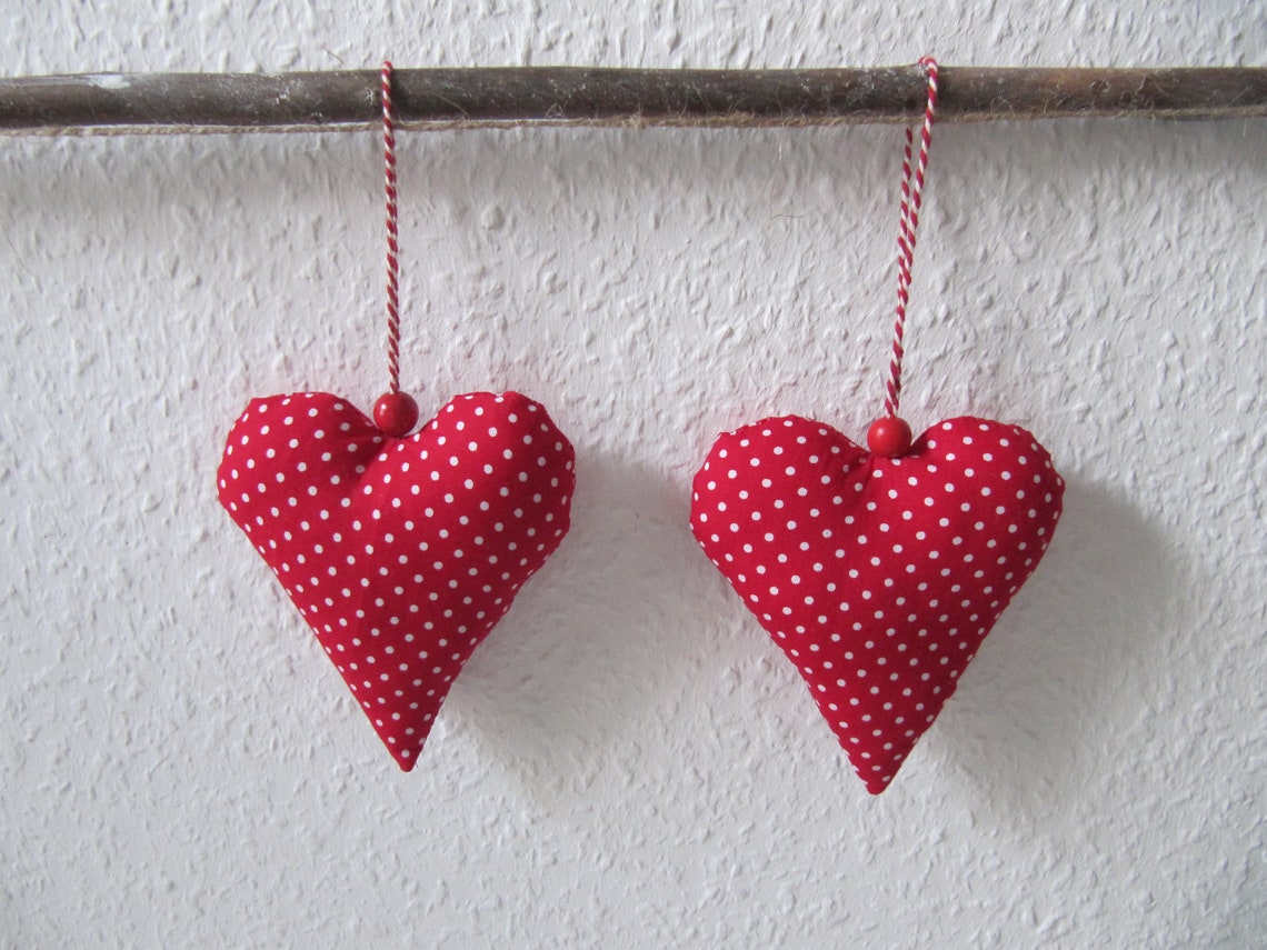 Coeurs de tissu 2 bouts de coeur rouge blanc maison de | Etsy