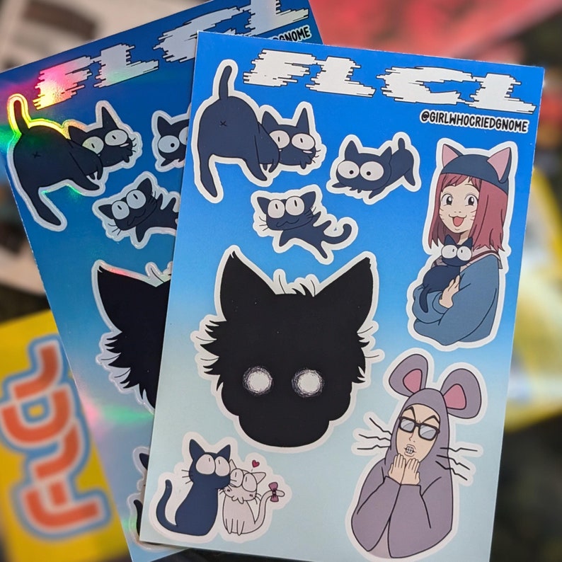 Takkun Kitty Cat Sticker Sheet Includes 1 Sheet With 7 Stickers FLCL Fooly Cooly Adult Swim ...