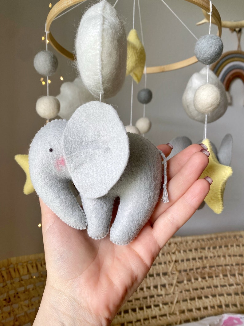 Baby Mobile Elephant, Safari Nursery Crib Mobile, Felt Animals, Baby ...