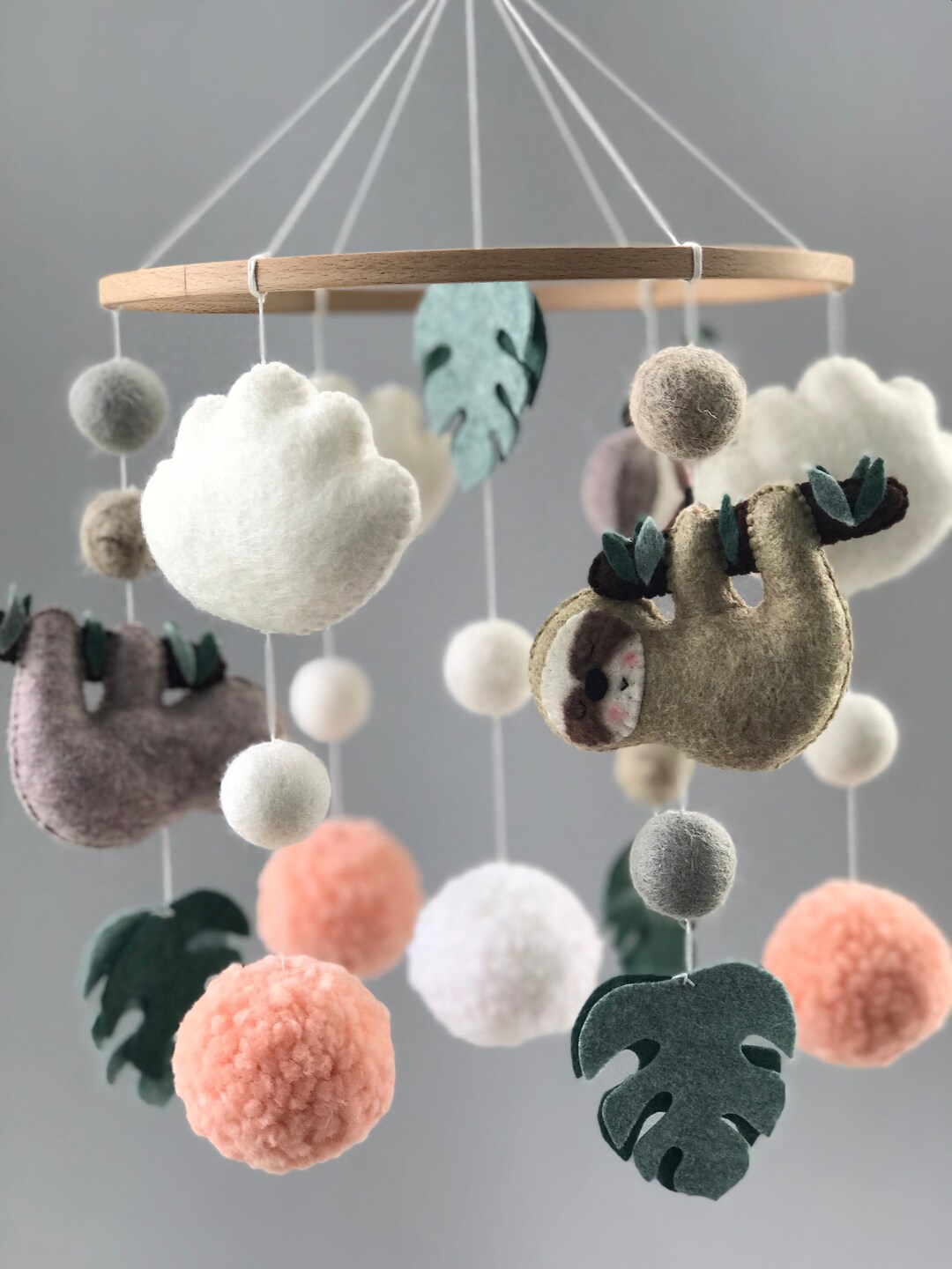 Baby Mobile Sloth, Nursery Mobile Woodland, Felt Animals Crib Mobile ...