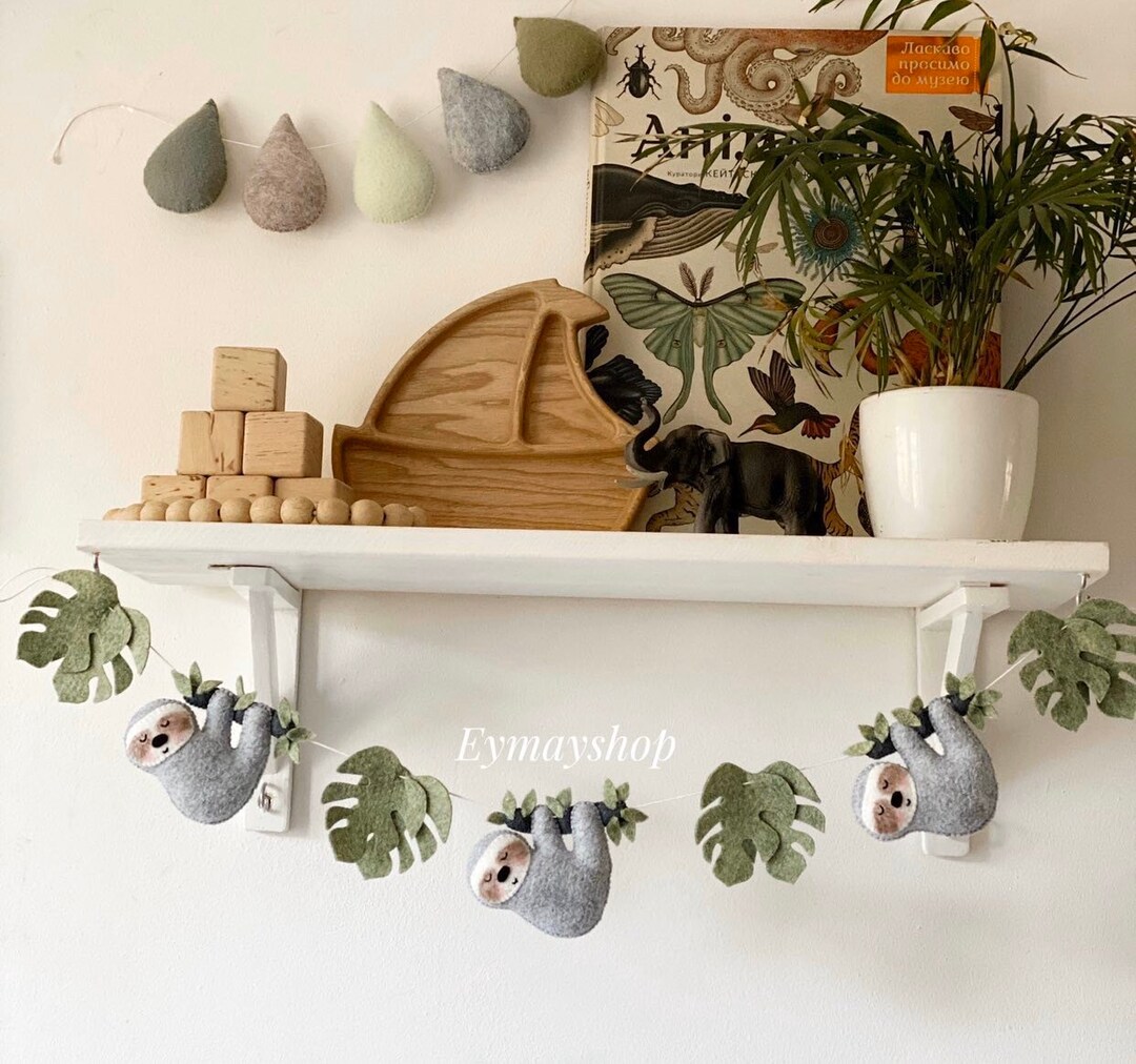 Sloth Nursery Wall Decor, Felt Animals Garland, Safari Nursery Decor ...