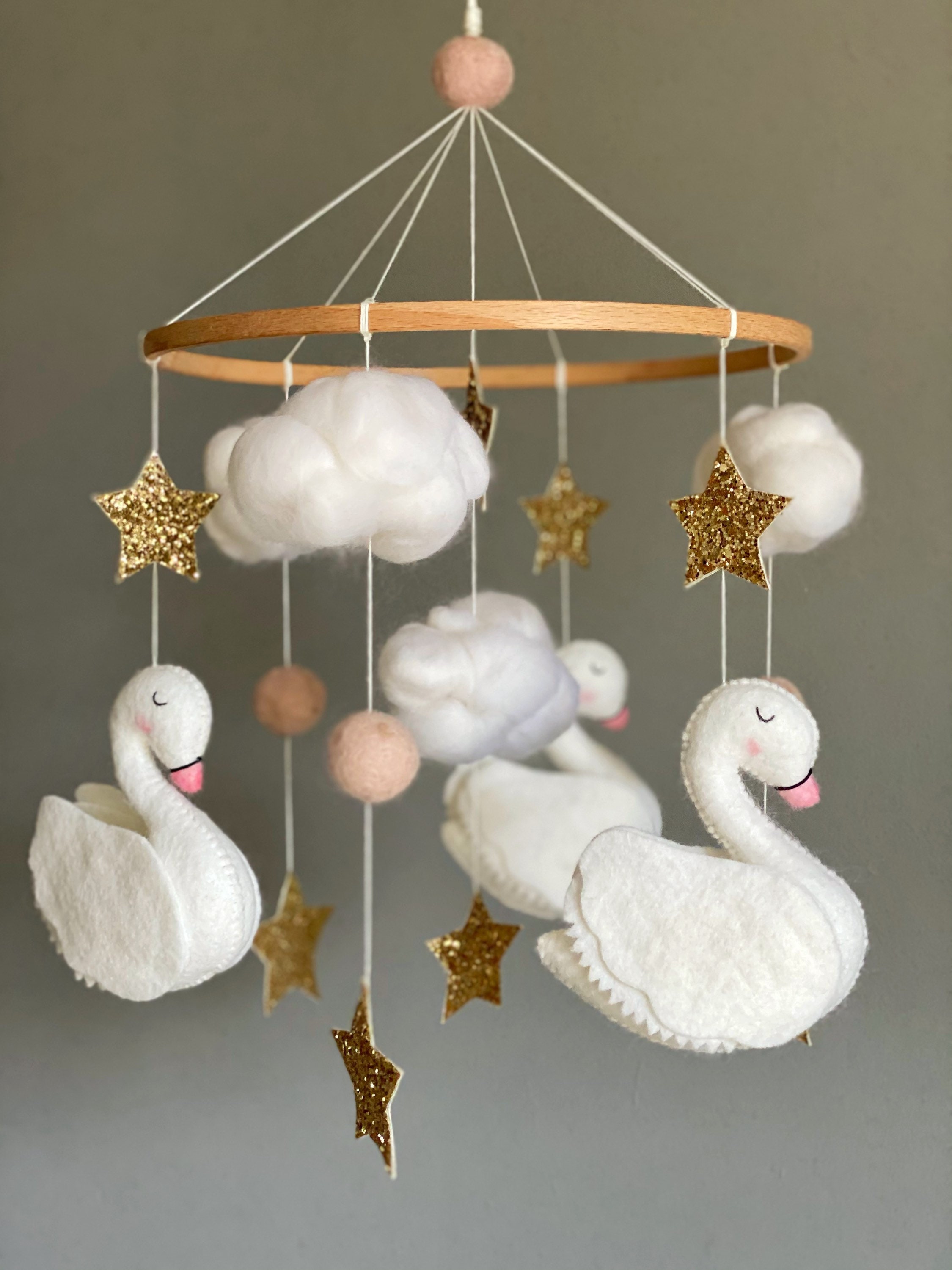 Swan mobile nursery baby girl nursery mobile swan nursery | Etsy