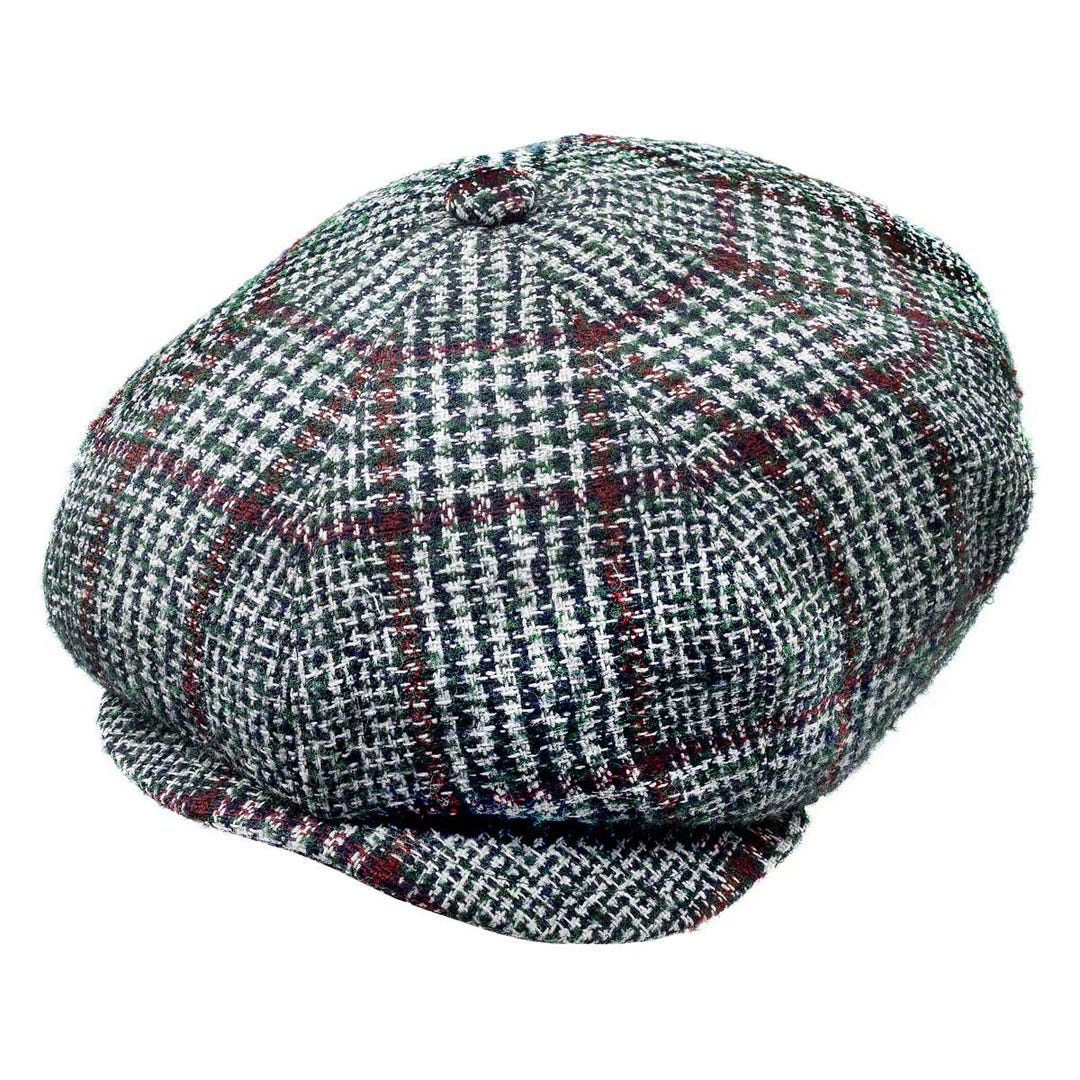 Peaky Blinders Style Wool Cap - Cyclist Cap - Green and Burgundy Check ...