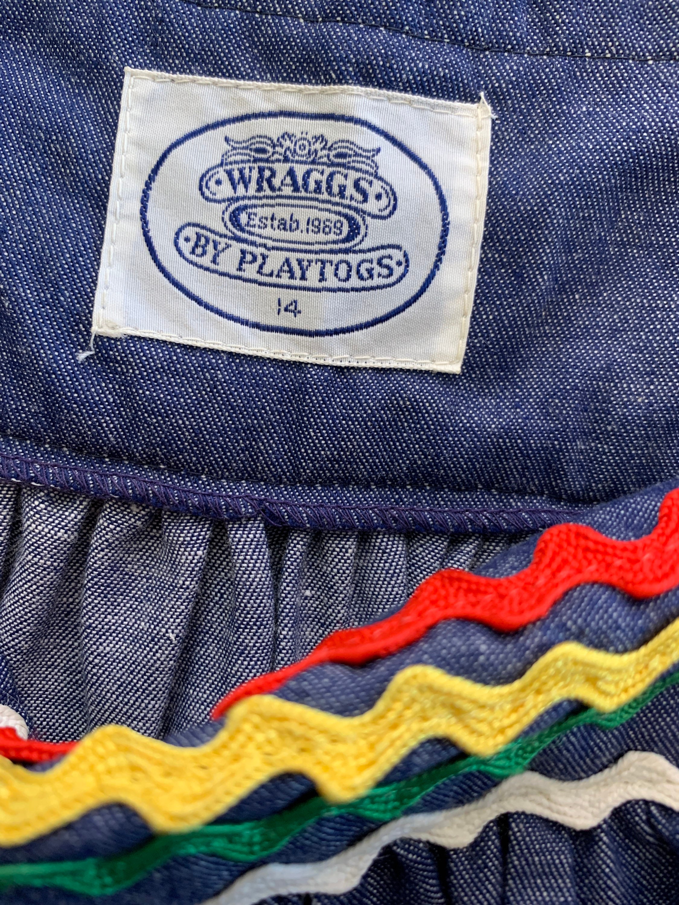 Vintage 1970s Blue Denim Chambray Rainbow Ricrac Peasant Prarie Cottage ...