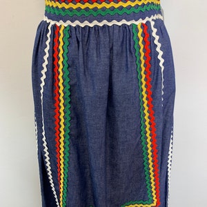 Vintage 1970s Blue Denim Chambray Rainbow Ricrac Peasant Prarie Cottage ...