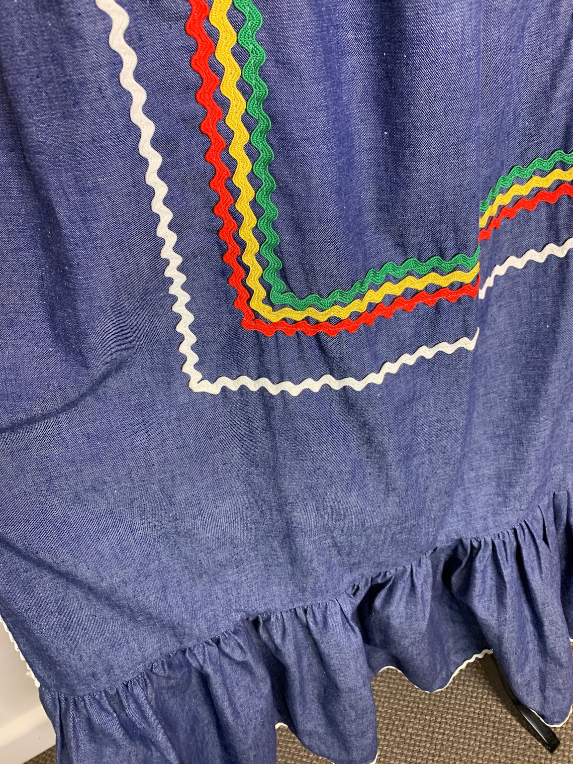 Vintage 1970s Blue Denim Chambray Rainbow Ricrac Peasant Prarie Cottage ...
