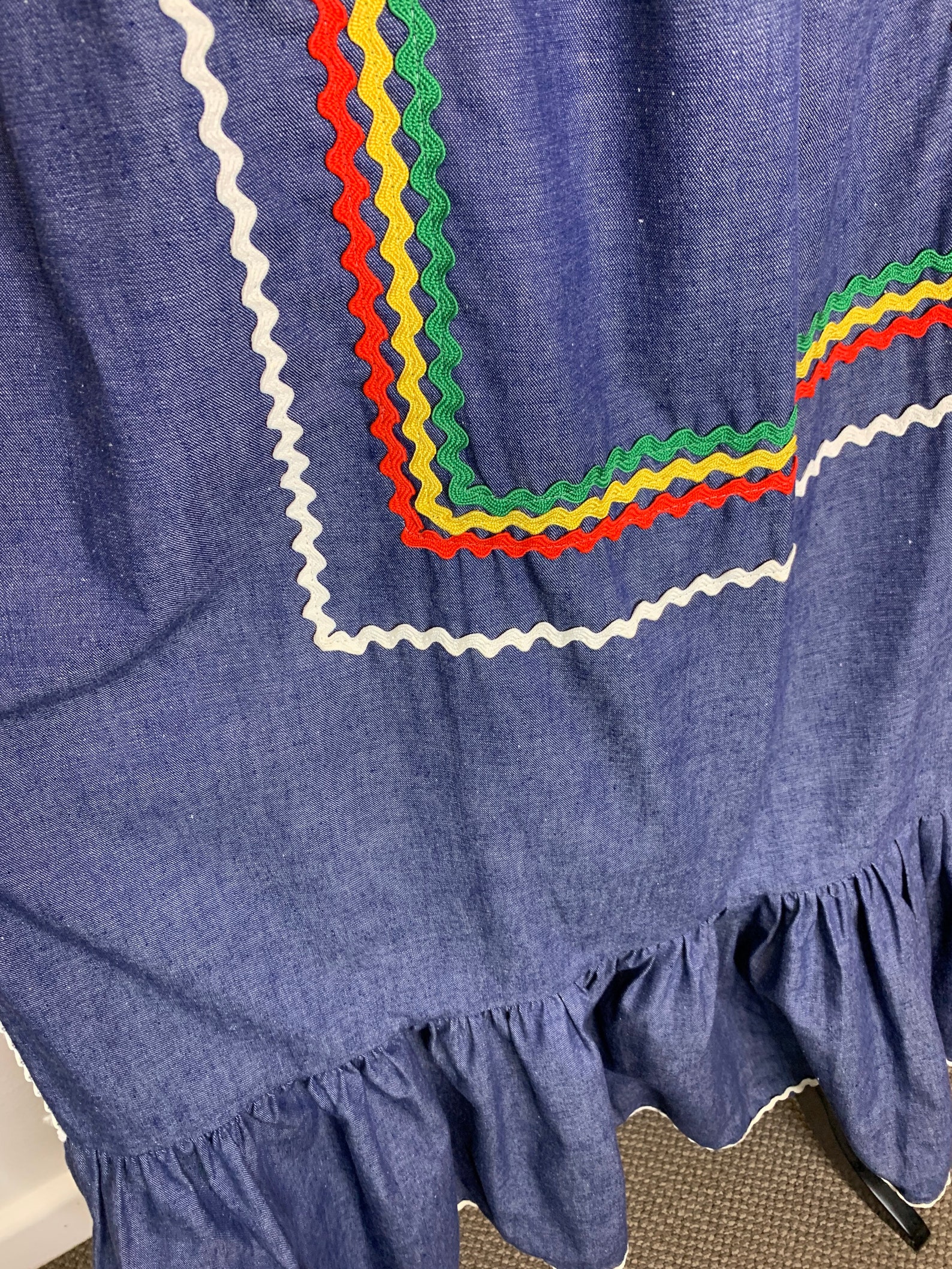 Vintage 1970s Blue Denim Chambray Rainbow Ricrac Peasant Prarie Cottage ...