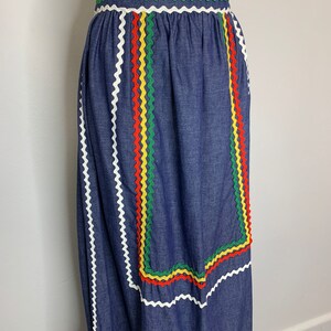 Vintage 1970s Blue Denim Chambray Rainbow Ricrac Peasant Prarie Cottage ...
