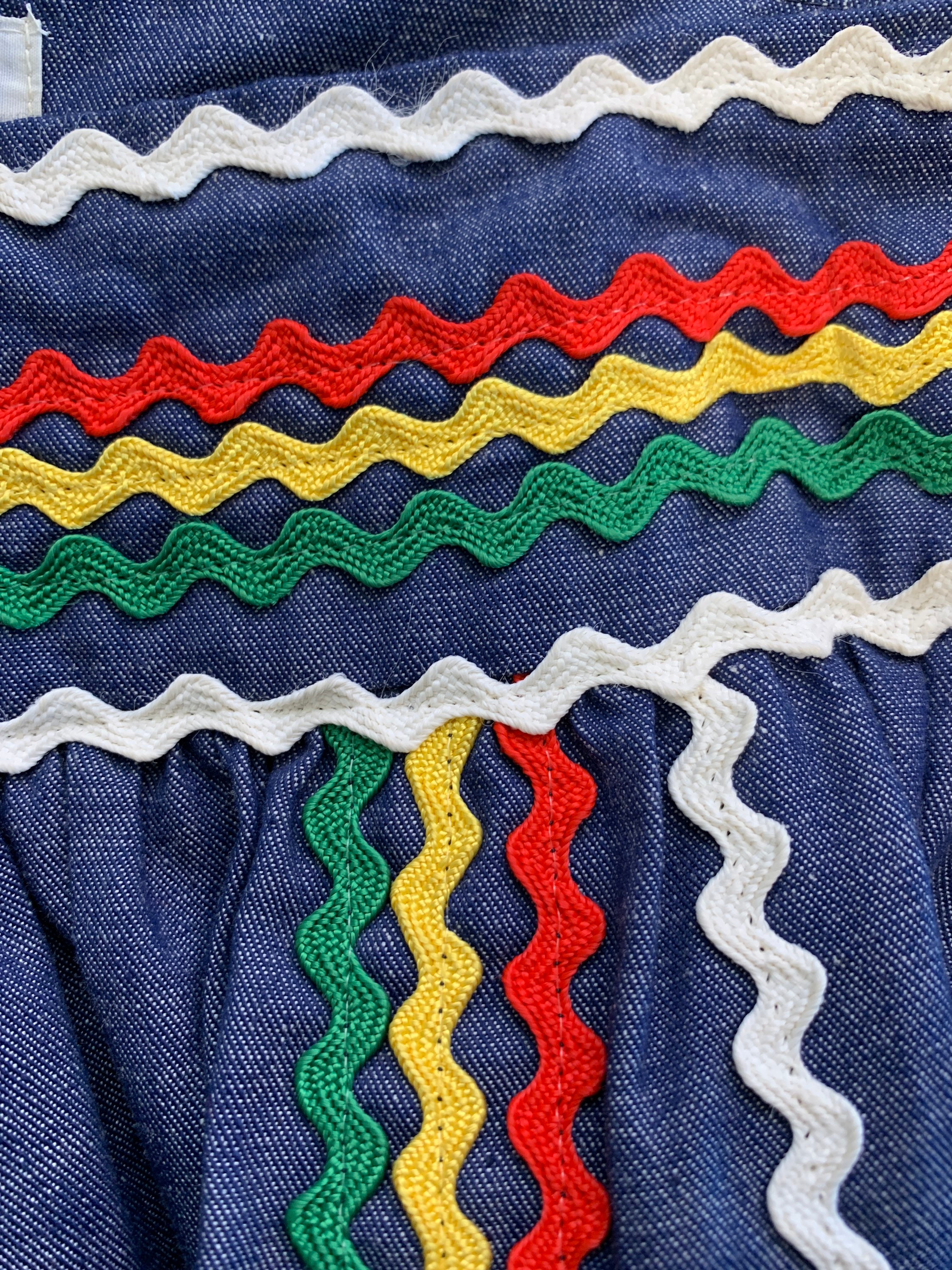 Vintage 1970s Blue Denim Chambray Rainbow Ricrac Peasant Prarie Cottage ...