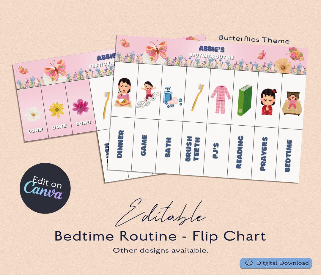 Bedtime Routine Chart, EDITABLE, Printable, Folding / Flip Chart / Kids ...