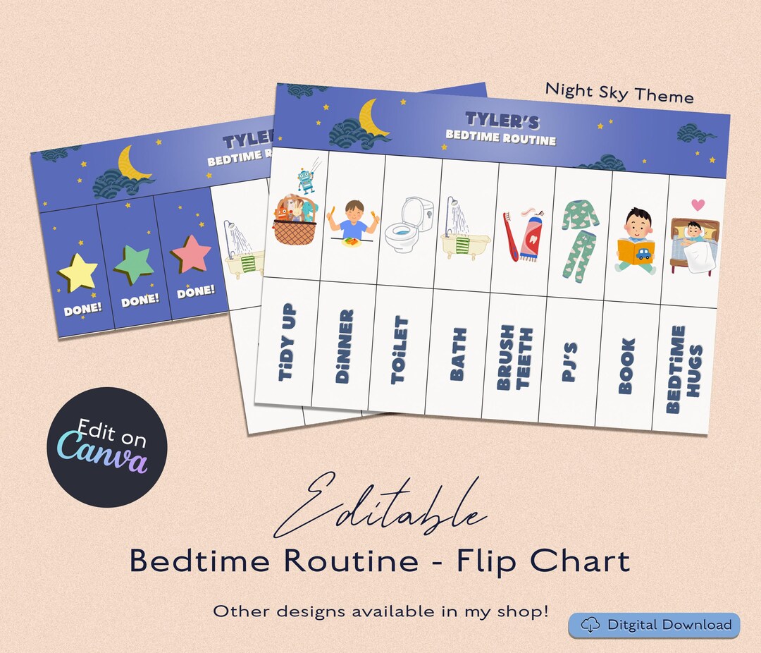 Buy Bedtime Routine Chart, EDITABLE, Printable, Folding / Flip Chart ...