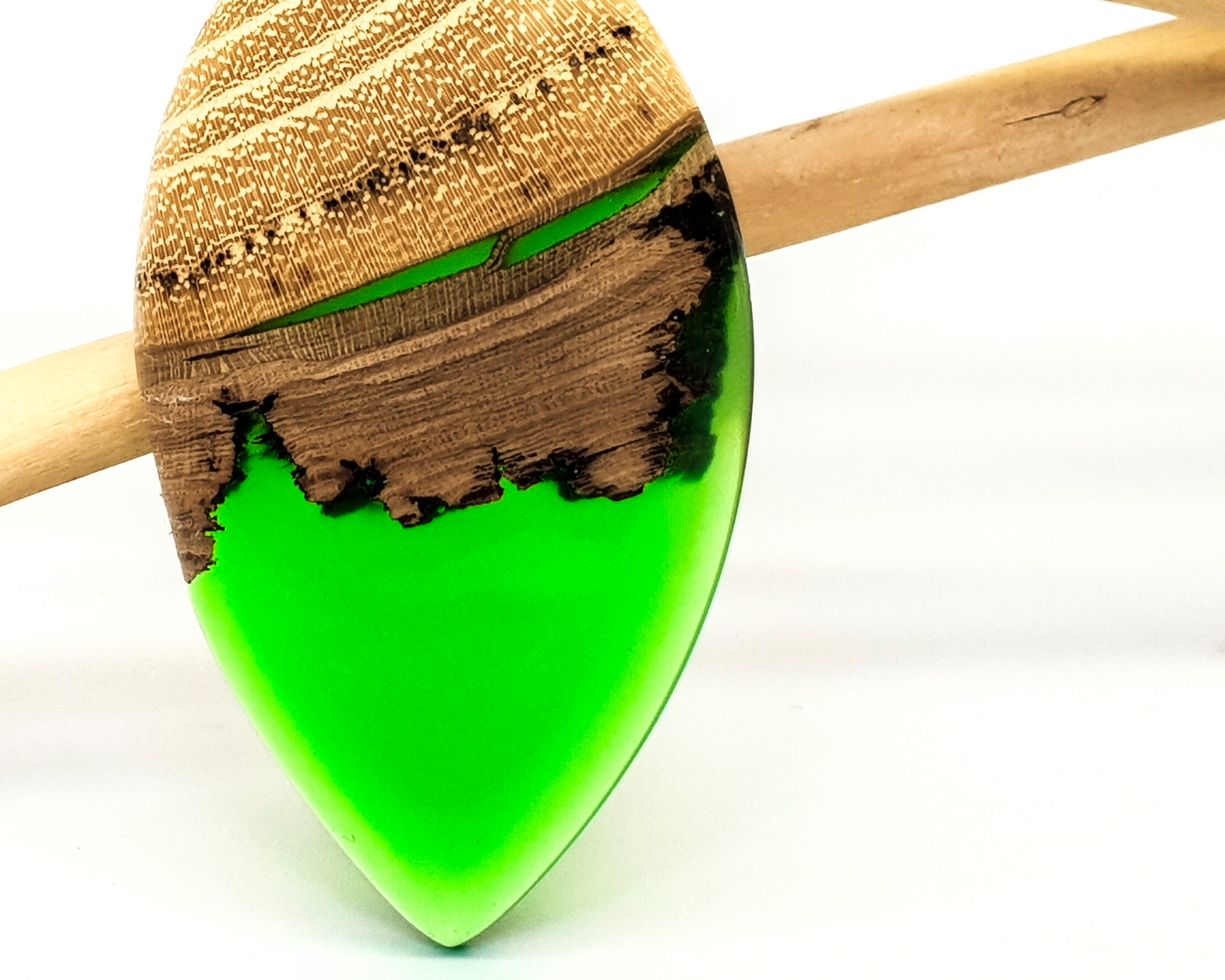 Teardrop Green Resin Pendant // Robinia and Transparent Green Resin ...