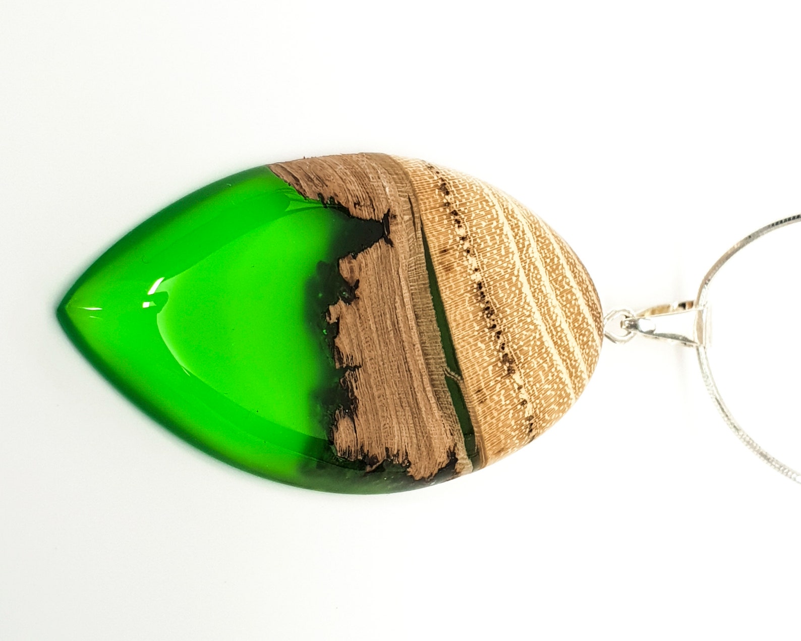 Teardrop Green Resin Pendant // Robinia and Transparent Green Resin ...