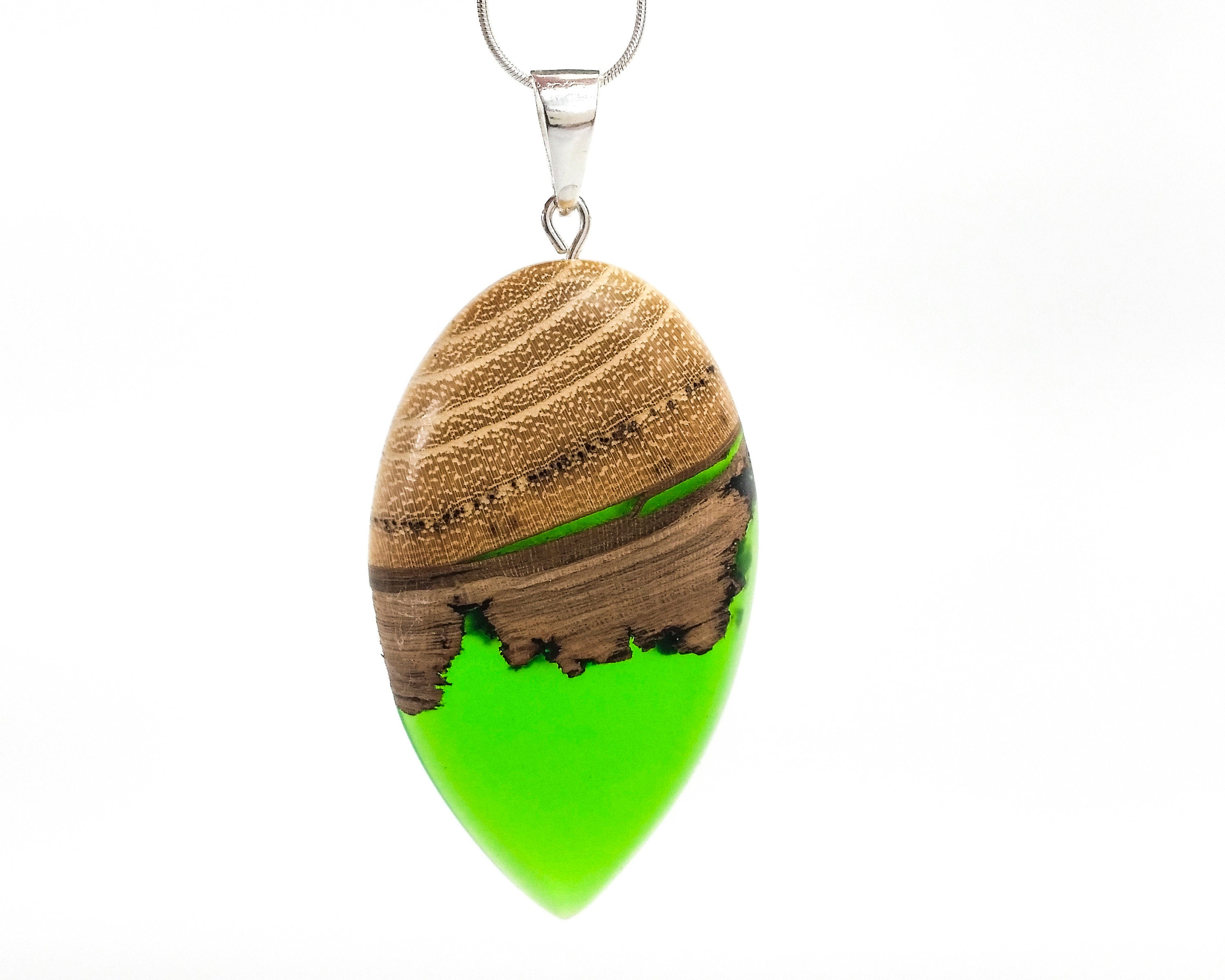 Teardrop Green Resin Pendant // Robinia and Transparent Green Resin ...