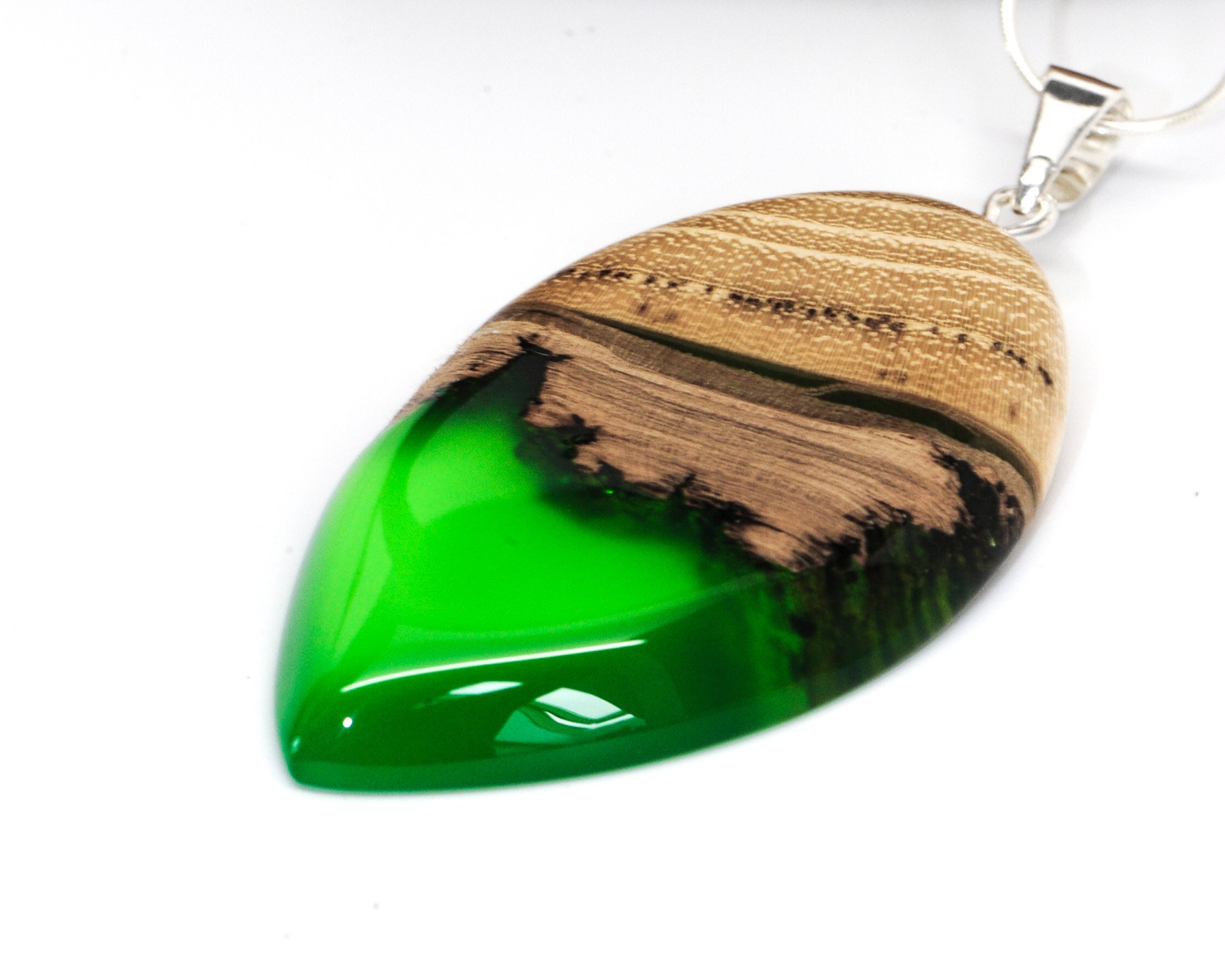 Teardrop Green Resin Pendant // Robinia and Transparent Green Resin ...
