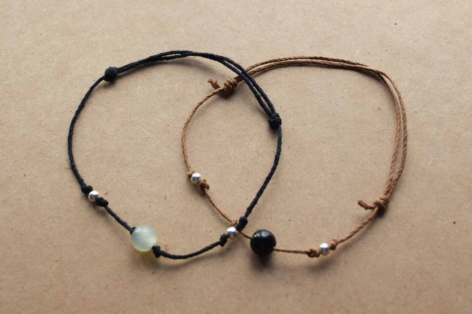 The Stone Anklet with 2 Beads Adjustable Black Agate Anklet - Etsy UK