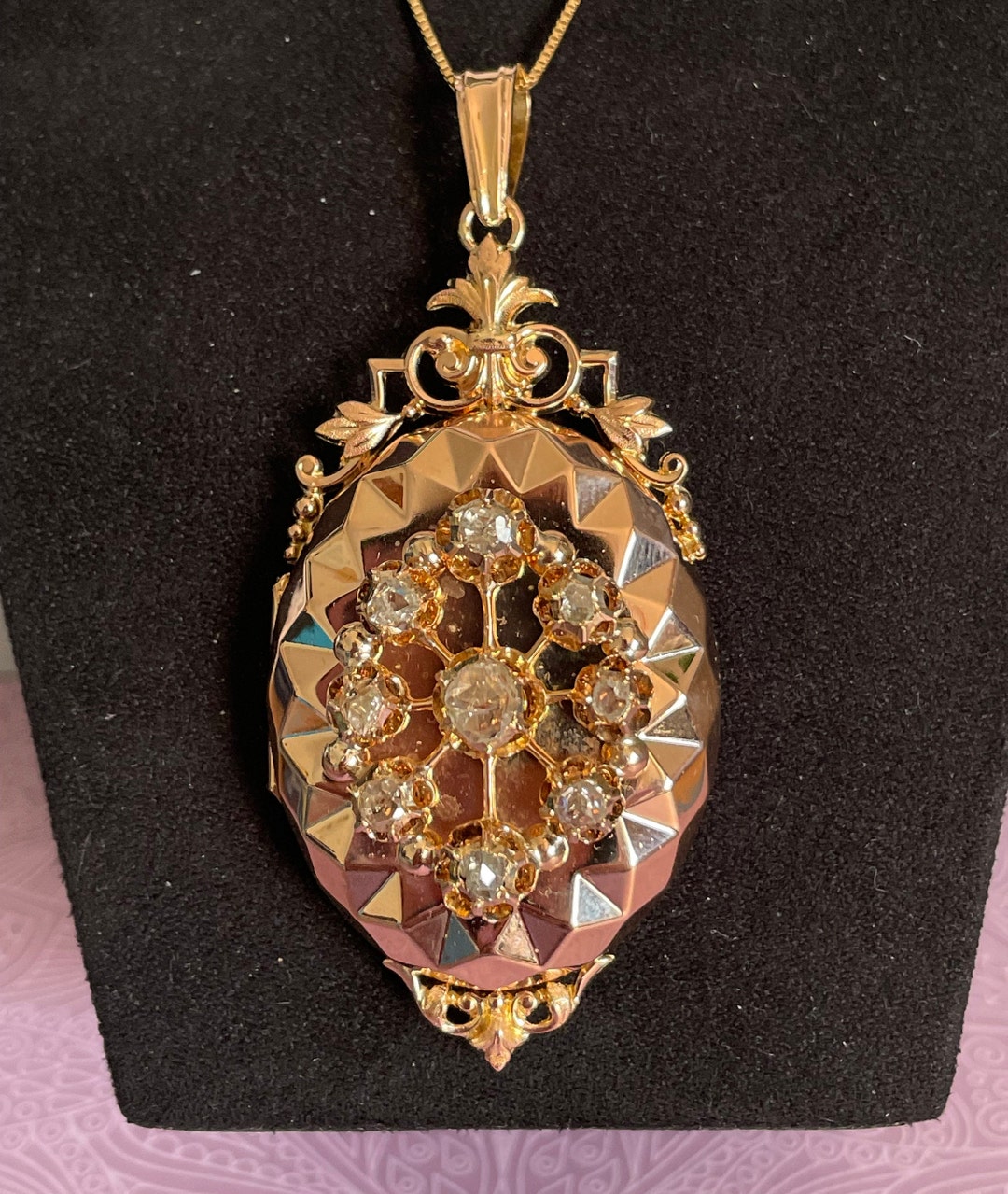 Antique Oval Locket Pendant With Diamonds 18k Rose Gold Photo - Etsy