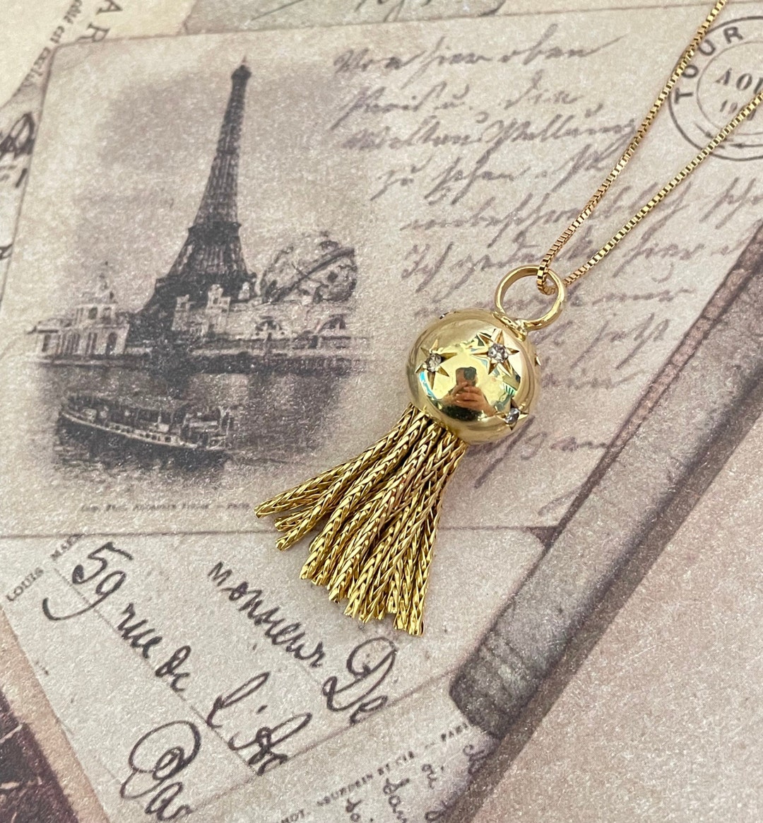 Vintage Pendant With a Sphere and Tassel in 18k Gold and Diamonds - Etsy