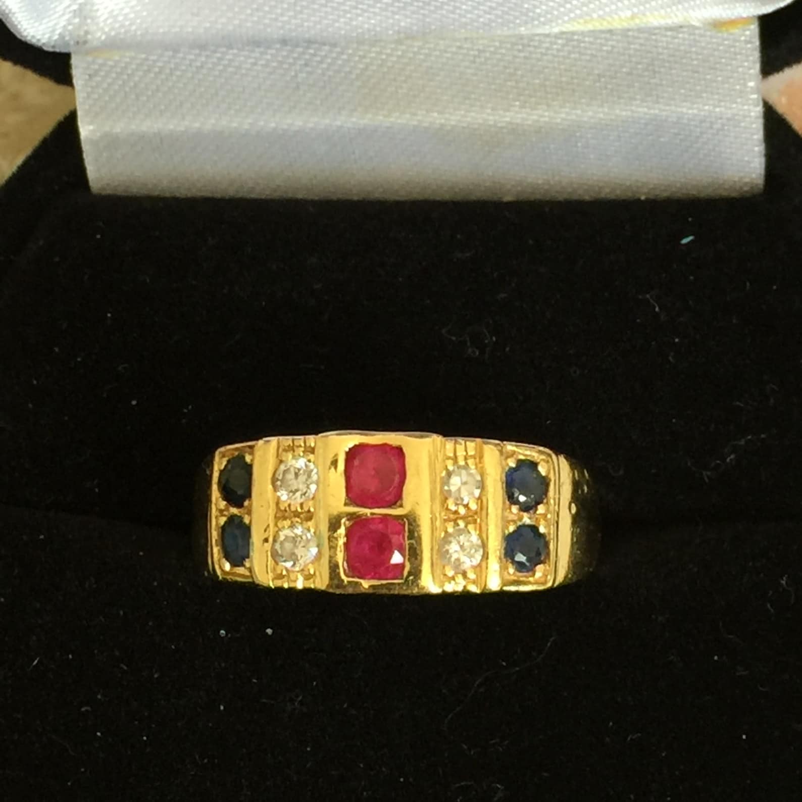 Beautiful Blue White Red Ring in 18k yellow gold with | Etsy