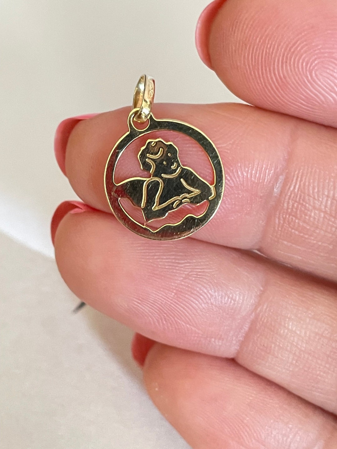 Vintage Charm Medal Featuring a Cherubic Angel Named Raphael in 18k ...