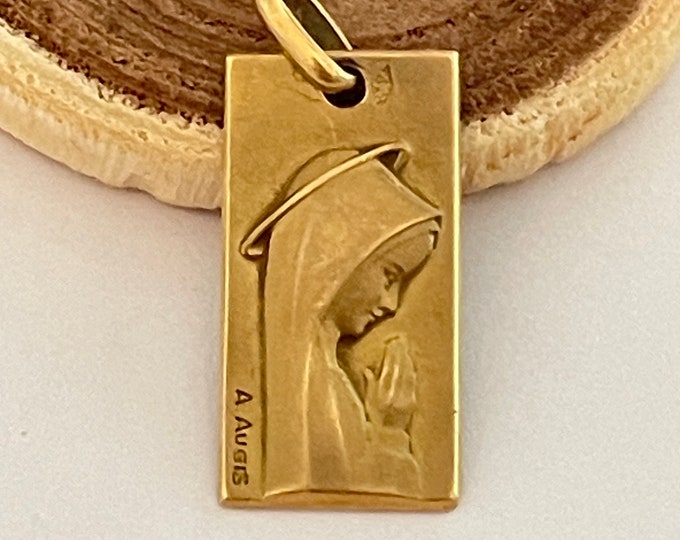 Rectangular Medal of the Virgin Mary Signed AUGIS in 18k Yellow Gold - Etsy