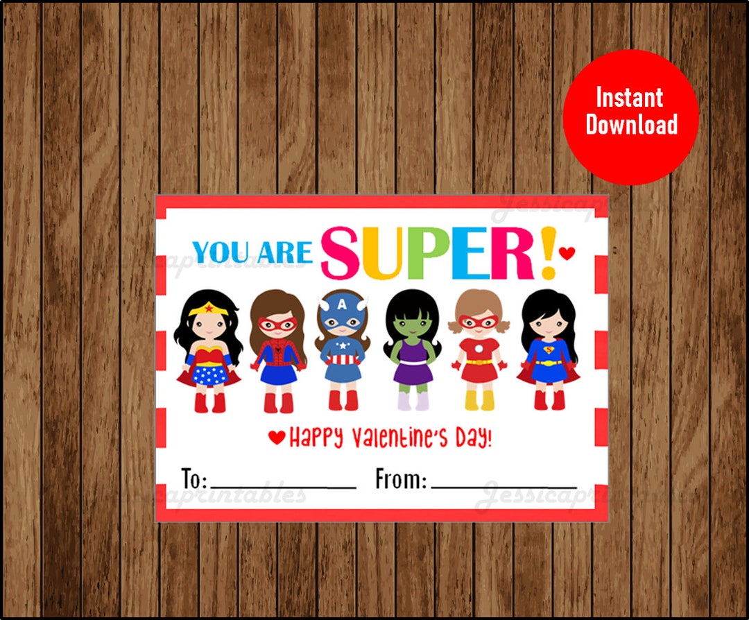 Super Valentine Cards Instant Download, Printable Hero Valentine's Day ...
