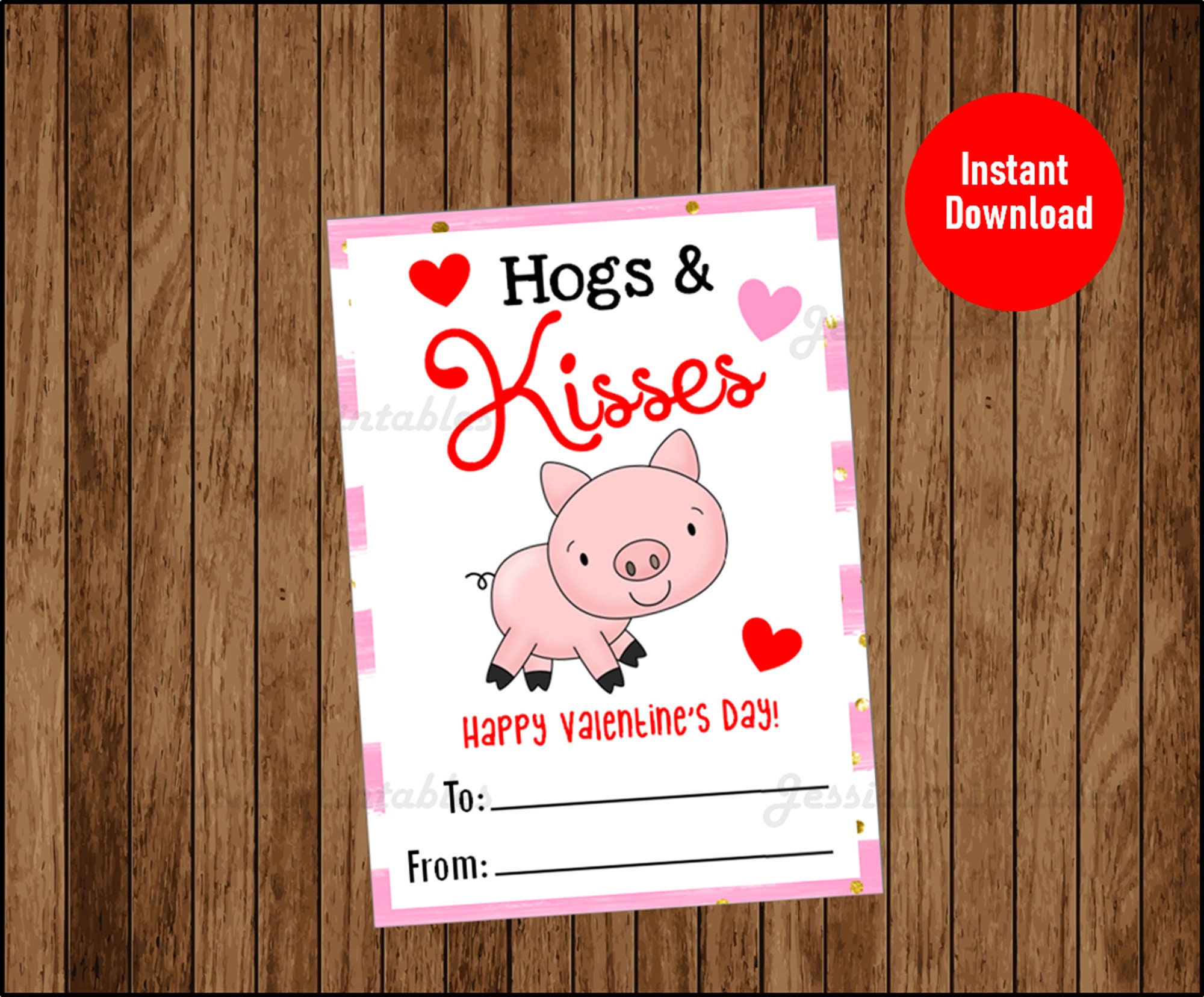Hogs and Kisses Valentine Preschool Valentine Printable | Etsy