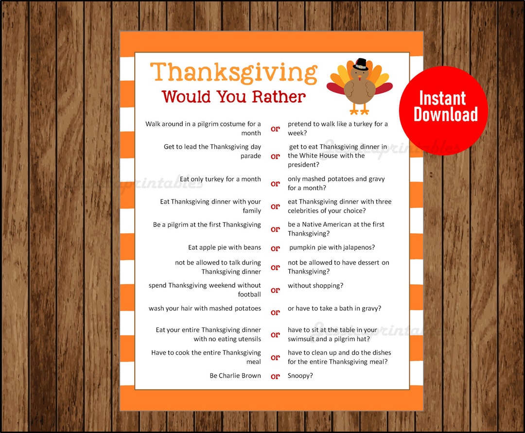 Would You Rather Thanksgiving Game Last Minute Thanksgiving - Etsy