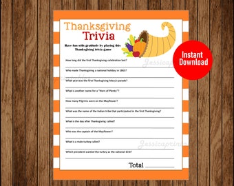 Turkey Trivia Printable Game Thanksgiving Games Thanksgiving | Etsy