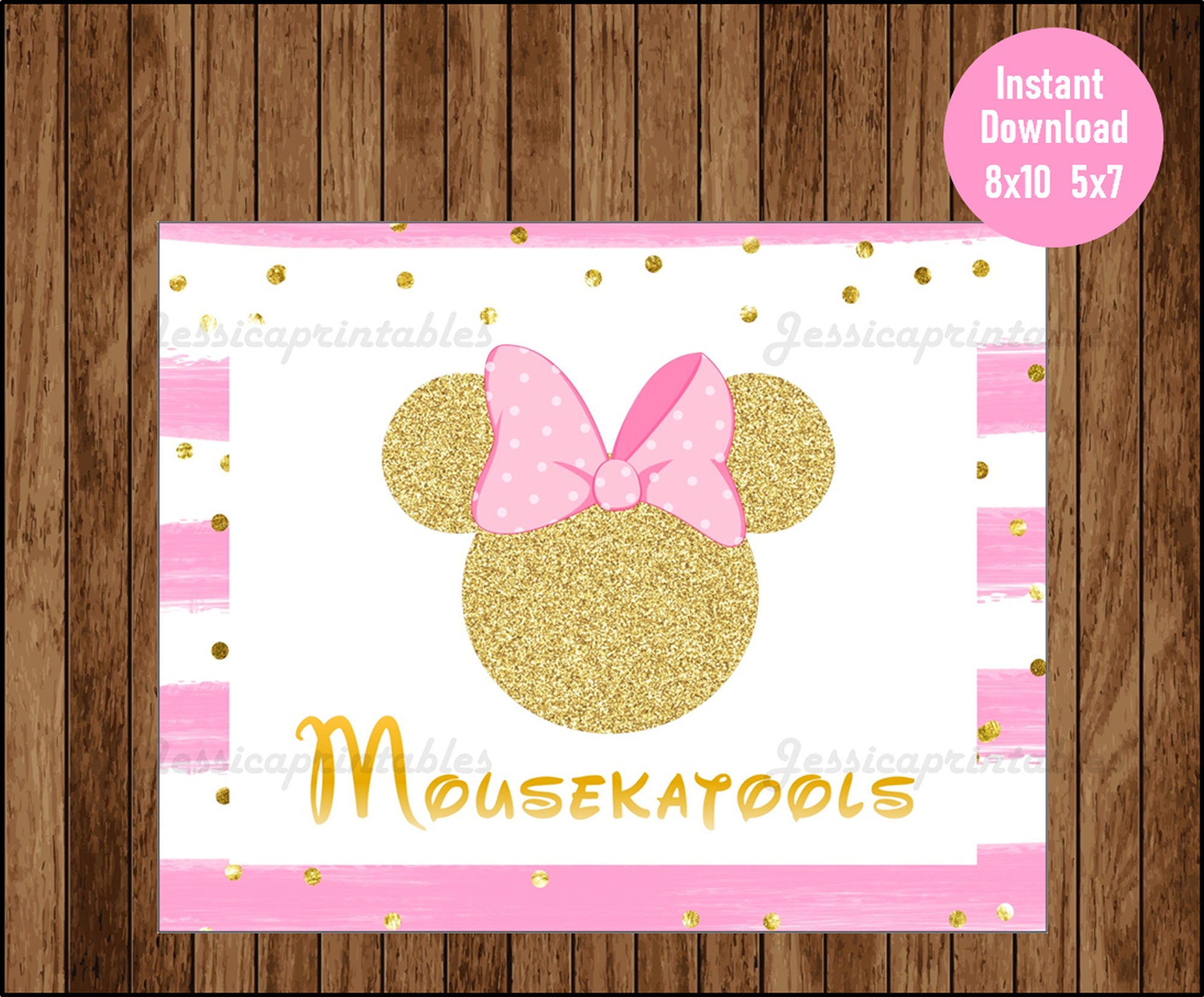 Pink and Gold Glitter Minnie Mouse Printable 5x7 and 8x10 | Etsy