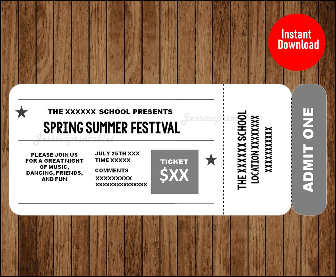 Event Ticket Template, Customizable Template Editable PDF File, You ...