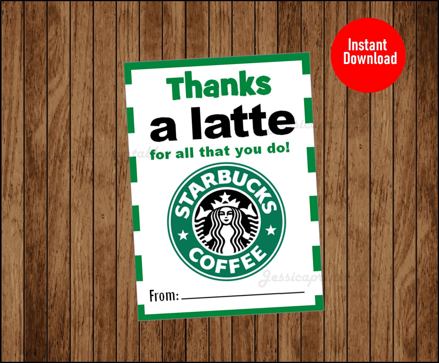Starbucks Thank You Tag Thanks a Latte Thank You Tag | Etsy