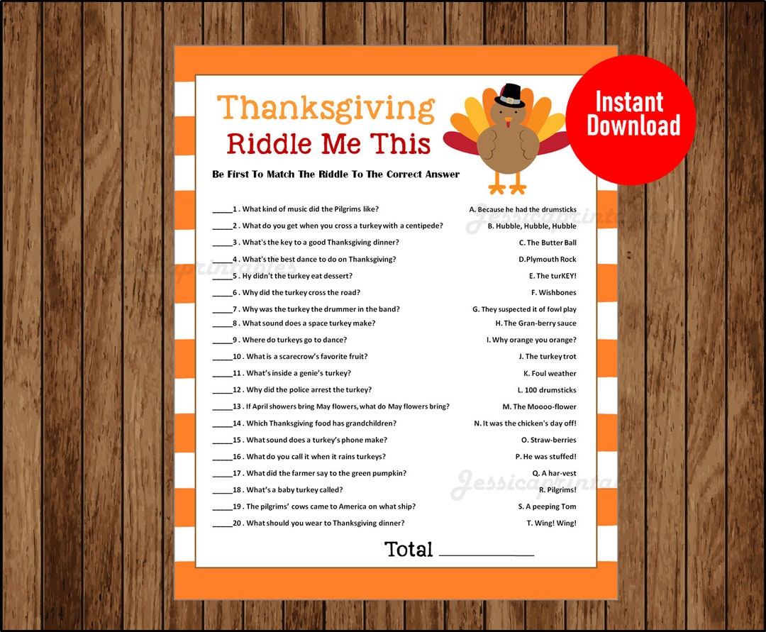 Thanksgiving Game Printable Thanksgiving Riddle Game - Etsy