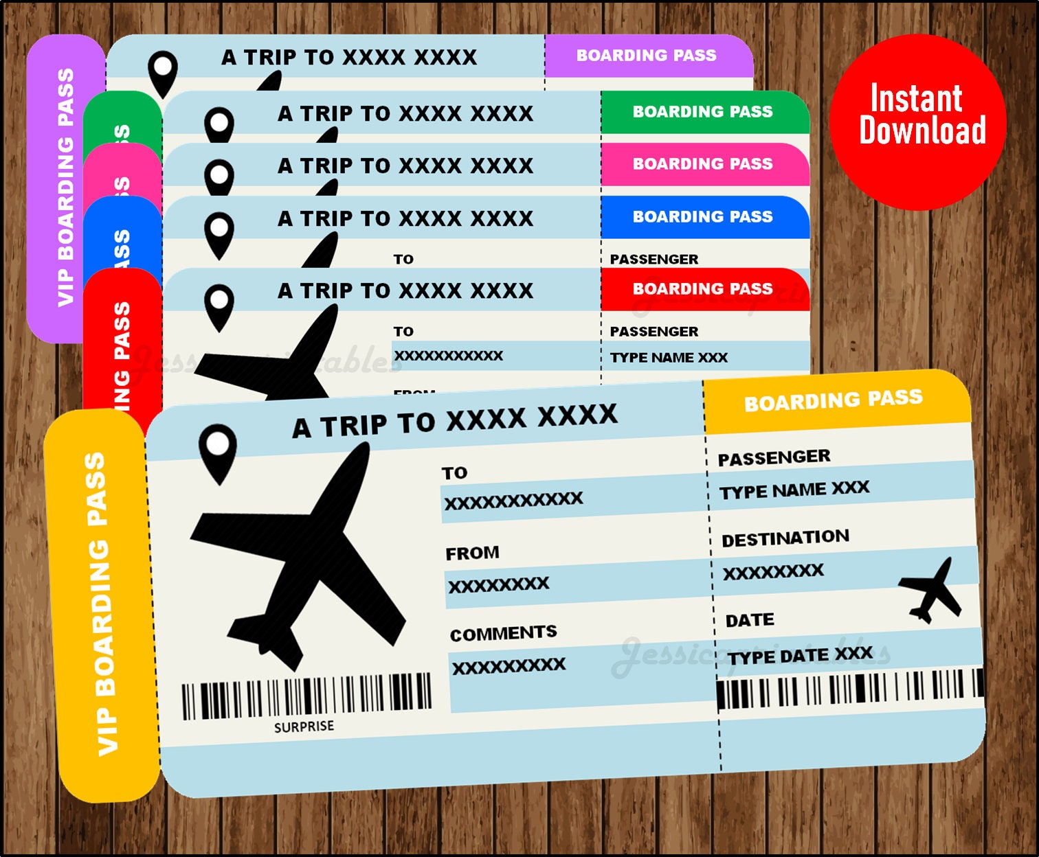 Surprise Trip Boarding Pass, Six Colors, Customizable Template Editable ...
