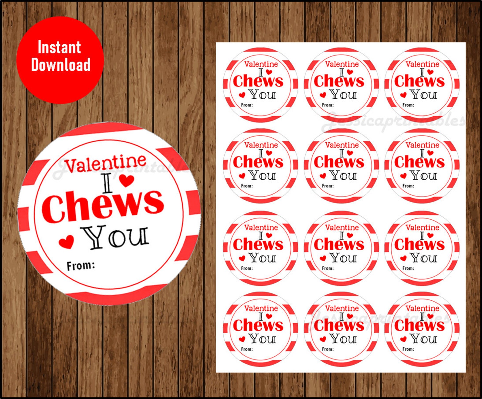INSTANT DOWNLOAD Valentine Printable 'I Chews You' - Etsy