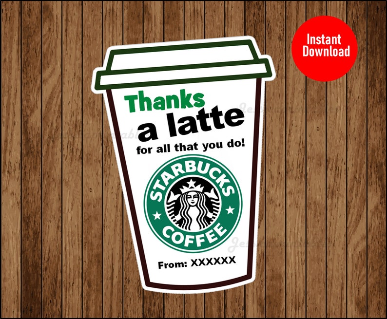 Starbucks Thank You Tag Thanks a Latte Thank You Tag | Etsy