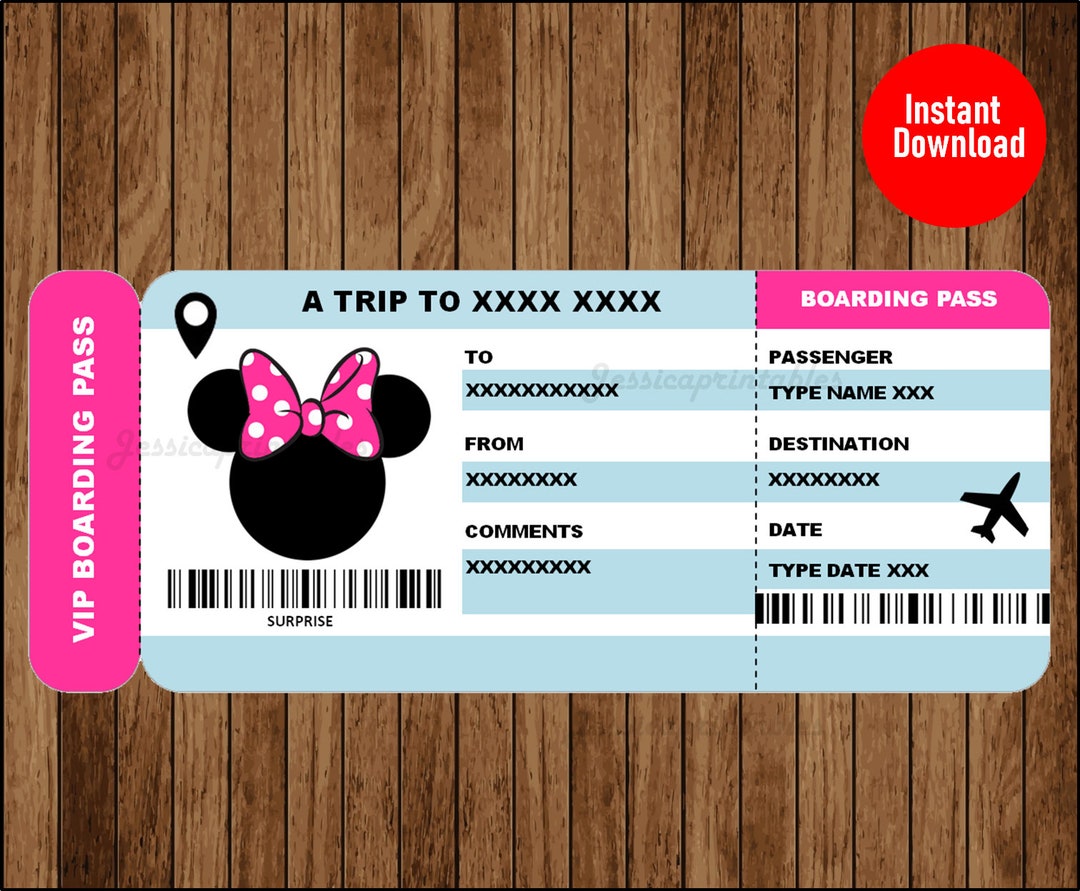 Printable Ticket to Disneyworld, Disneyland, Boarding Pass ...