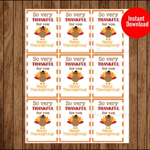 Printable Thanksgiving Tags, so Very Thankful for You, Editable Gift ...