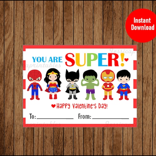 Super Hero Printable Valentines Cards - Etsy
