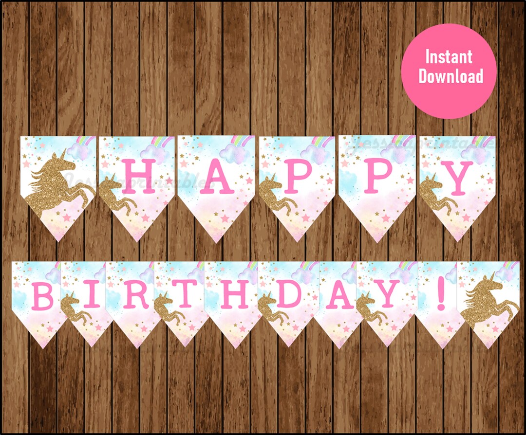 Unicorn Birthday Banner, Unicorn Happy Birthday Banner Printable ...