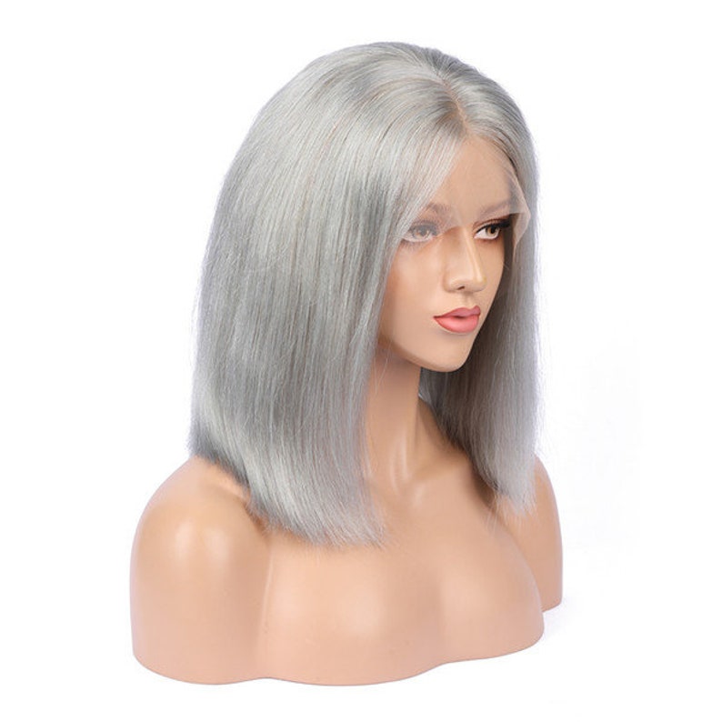 Silver Grey Color Human Hair Wig Natural Hairline Glueless Full Lace ...