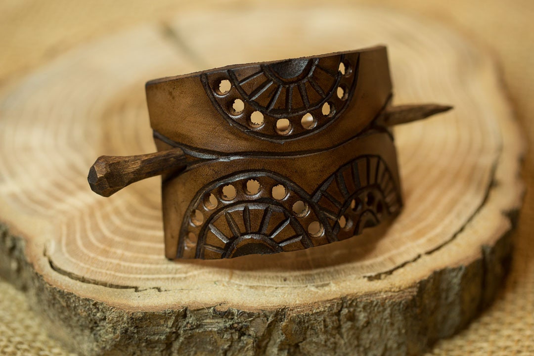 Beautiful Leather Handmade Pitted Hair Clip Barrette Semicircular ...