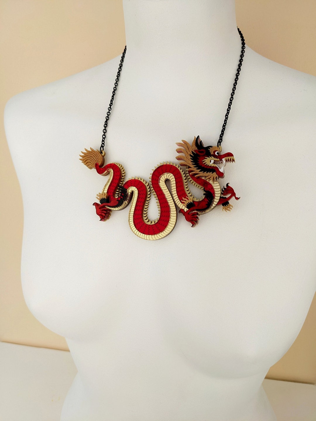 PRE ORDER Necklace Small Chinese Dragon RED, Lunar New Year, Laser Cut ...
