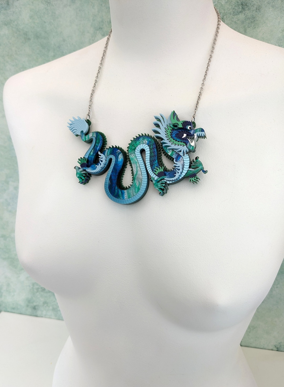 Necklace Small Chinese Dragon Blue/green, Lunar New Year, Laser Cut ...